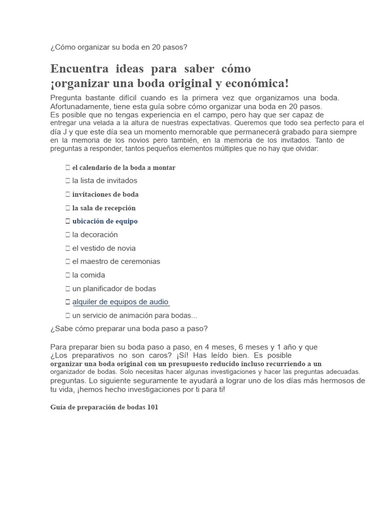 Organiza tu boda en 20 pasos | PDF | Boda | Matrimonio