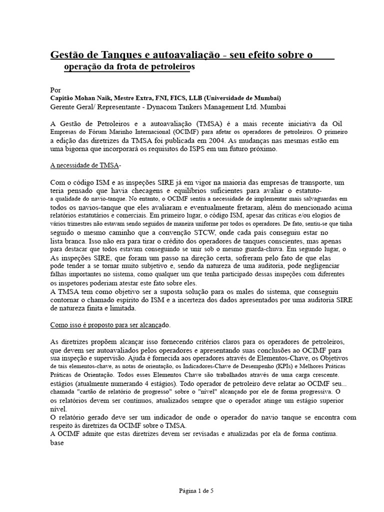 Gestão de Tanques e TMSA em Petroleiros | PDF | Navio petroleiro ...
