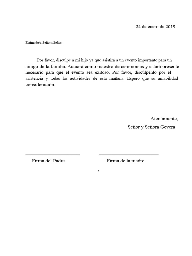 Carta de Excusa | PDF