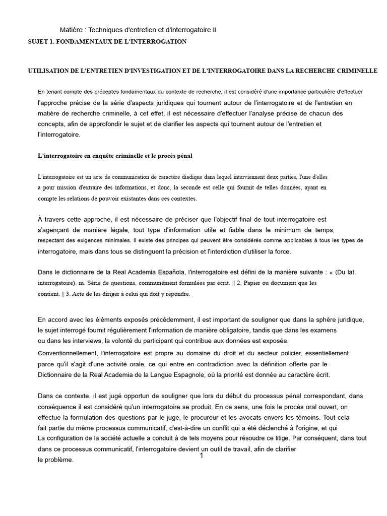 Fondamentaux de l'interrogatoire criminel | PDF | Crimes | Crime et ...