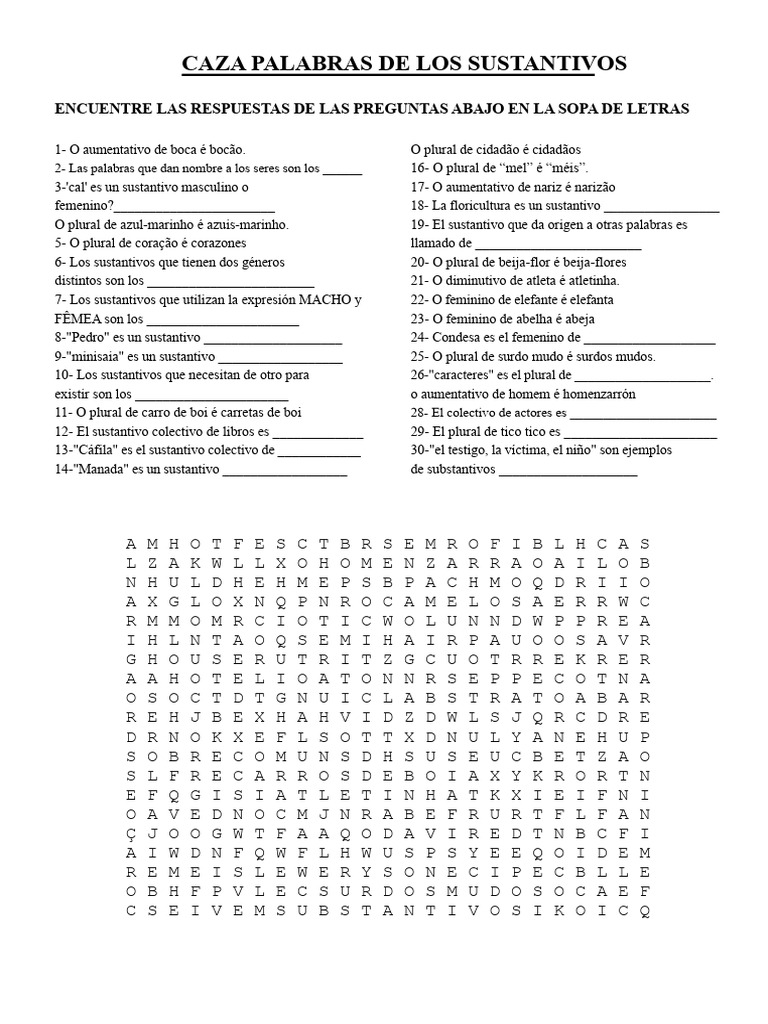 Sopa de Letras de Sustantivos | PDF | Unidades Semánticas | Sintaxis