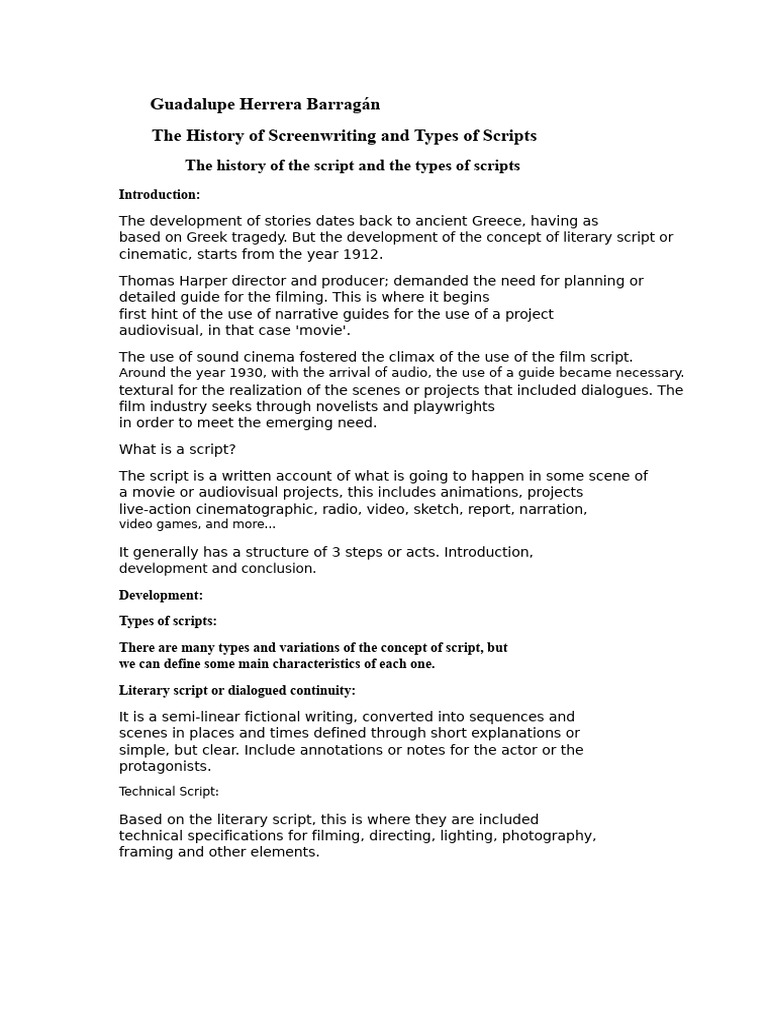 History and Types of Screenwriting | PDF