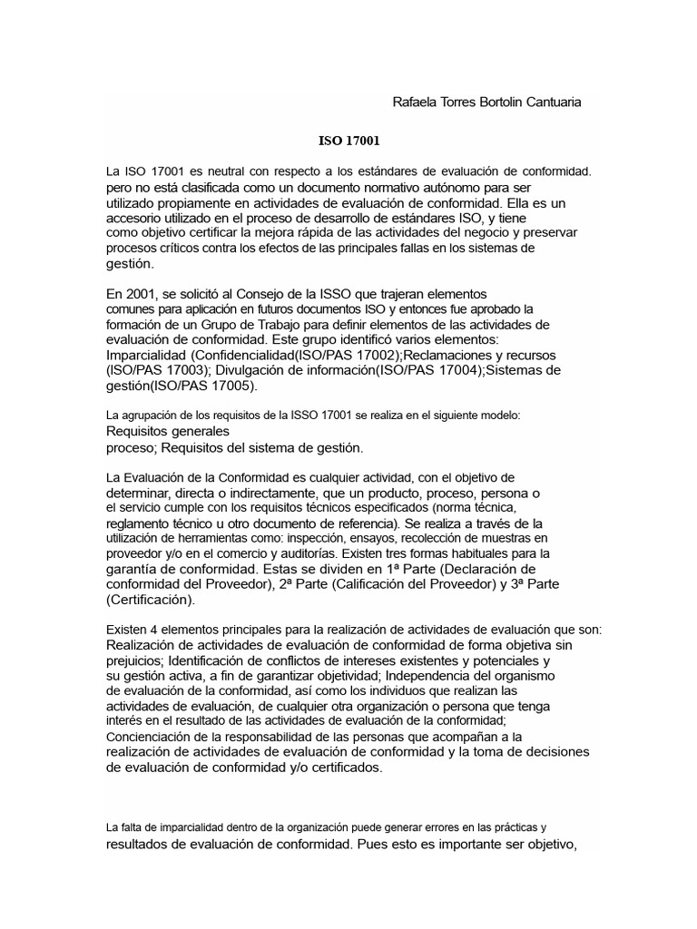 Resumen Sobre La ISO 17001 | PDF | Organización internacional para la ...