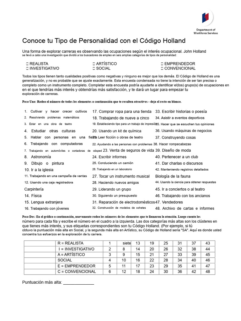 La Prueba de Personalidad de Holland | PDF | Metodología de encuesta ...