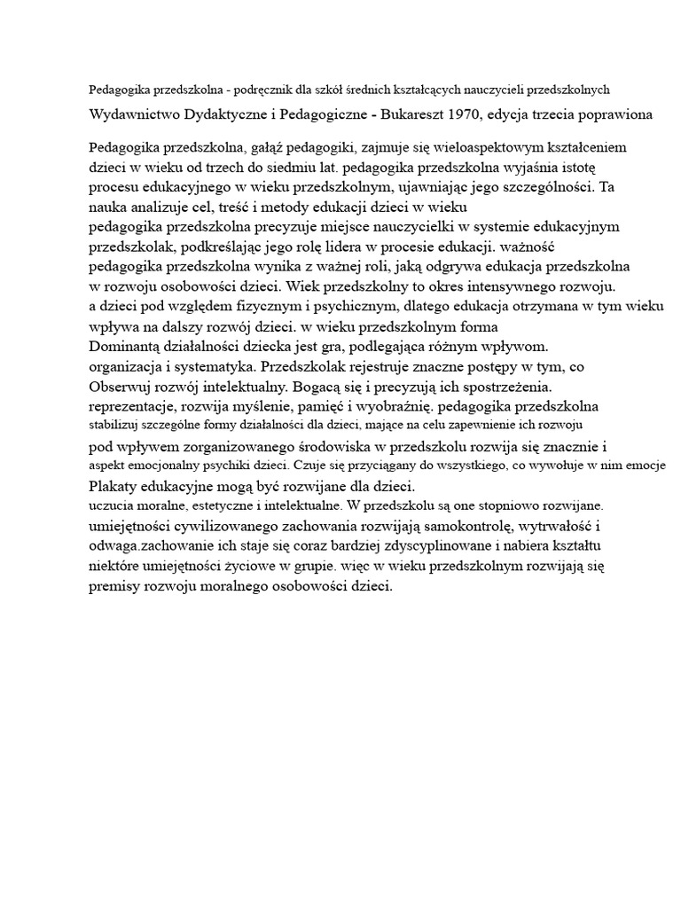 Pedagogika Przedszkolna Książka | PDF