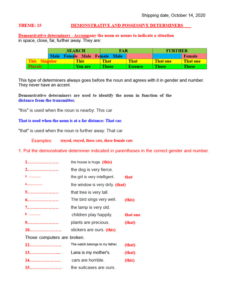 Demonstratives and Possessives | PDF | Plural | Grammatical Number