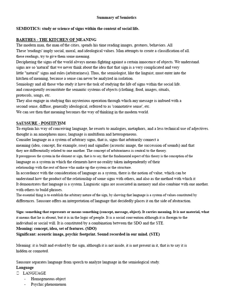 Summary of Semiotics Di Stefano FINAL | PDF | Semantics | Representation (Arts)