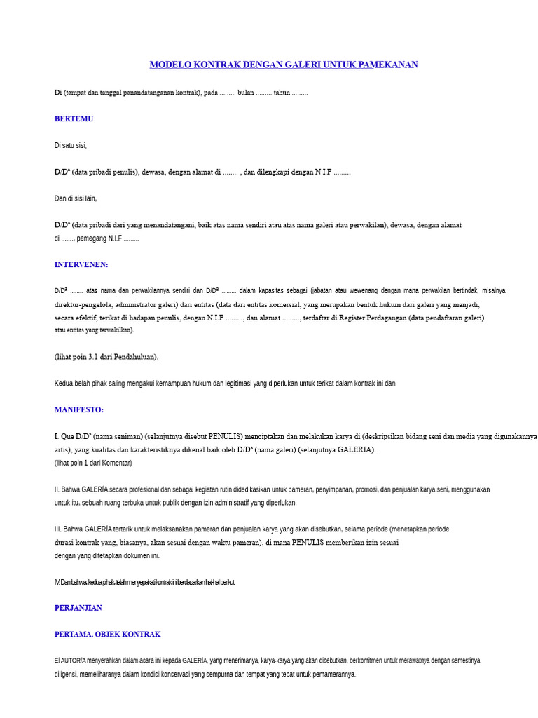 Kontrak Galeri Untuk Pameran | PDF