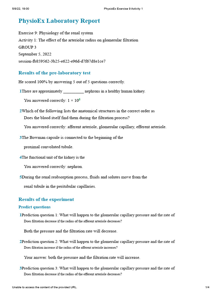 PhysioEx Exercise 9 Activity 1 | PDF | Kidney | Abdomen