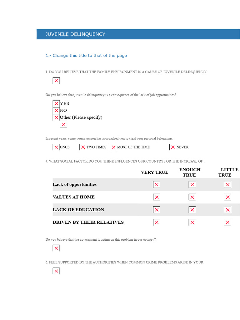 Juvenile Delinquency Work Questionnaire | PDF