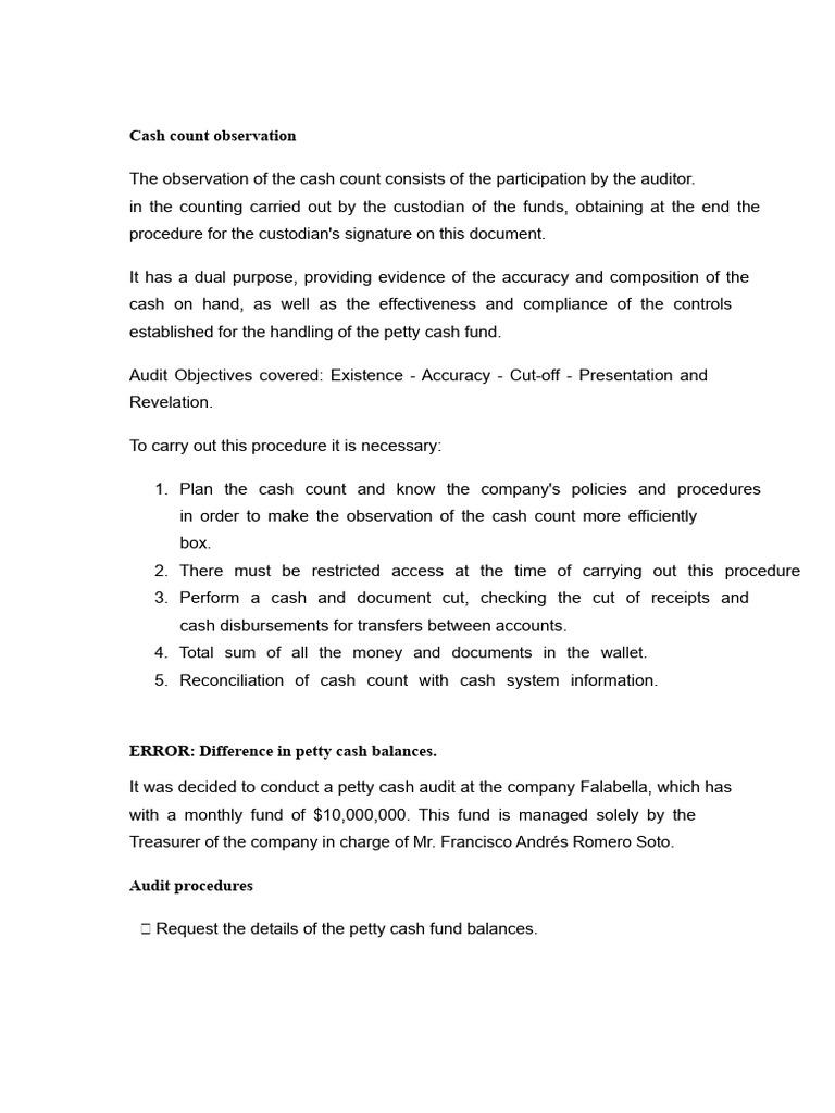 Cash Count Audit Procedures | PDF