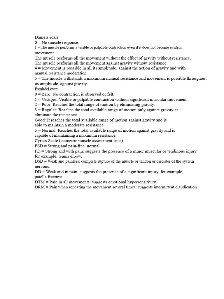 Daniel, Lovett and Cyriax Scale | PDF
