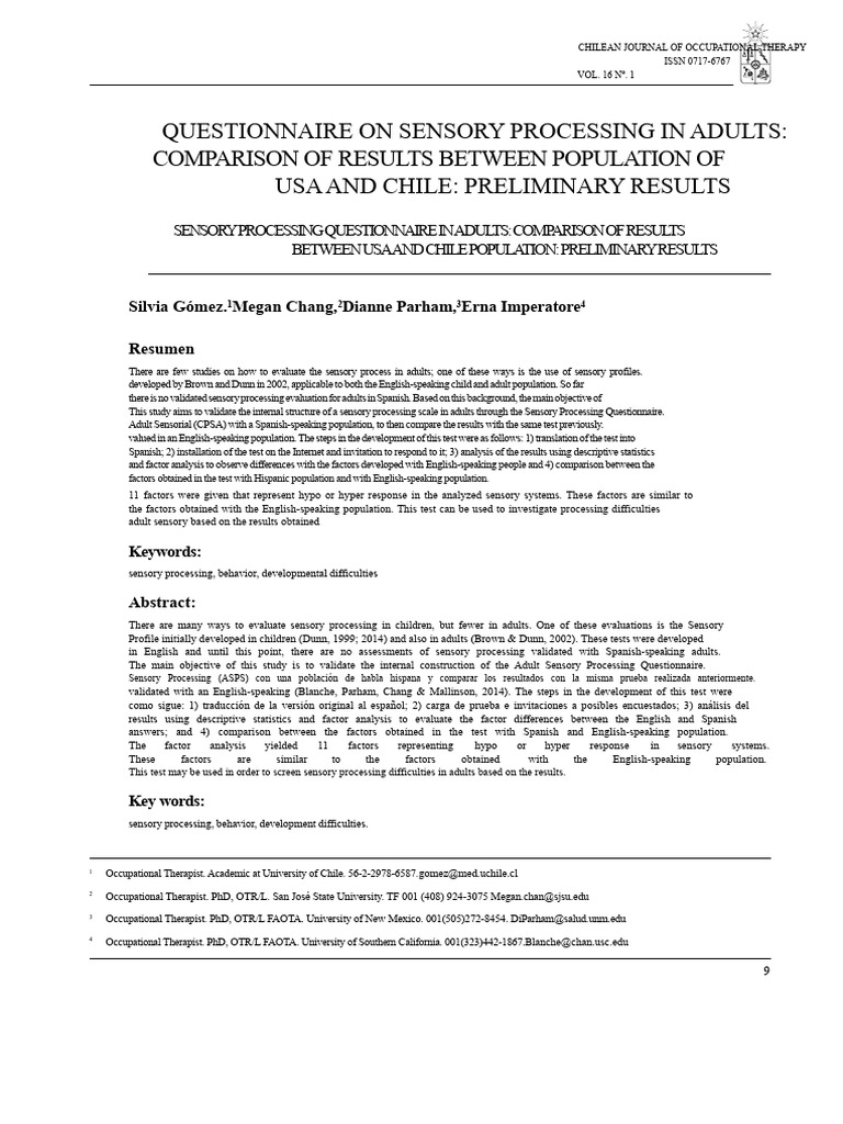 Sensory Process Questionnaire For Adults | PDF | Sensory Processing ...