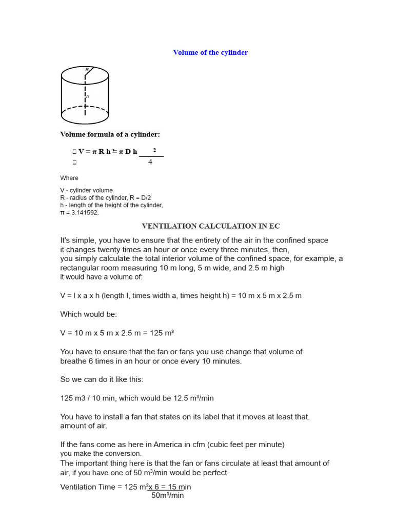 Confined Space Ventilation Calculations | PDF | Volume | Ventilation ...