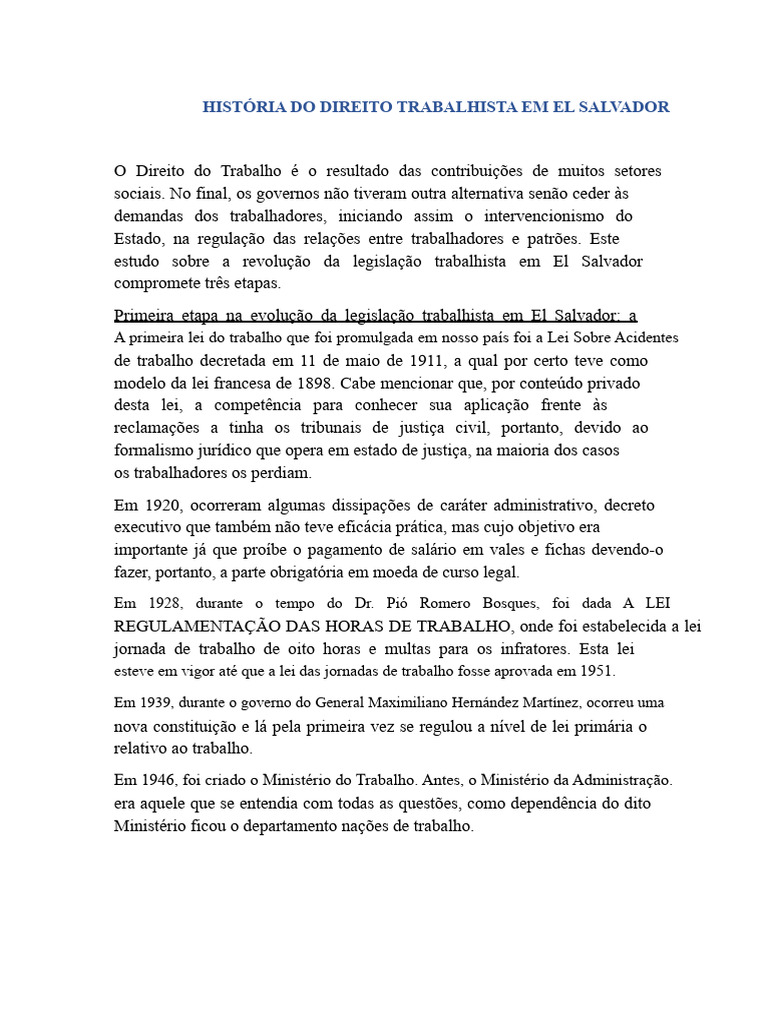 Evolução do Direito Trabalhista em El Salvador | PDF | Lei Trabalhista ...