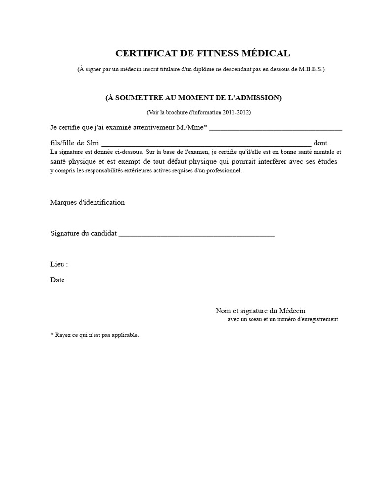 Format Du Certificat D'aptitude Médicale | PDF