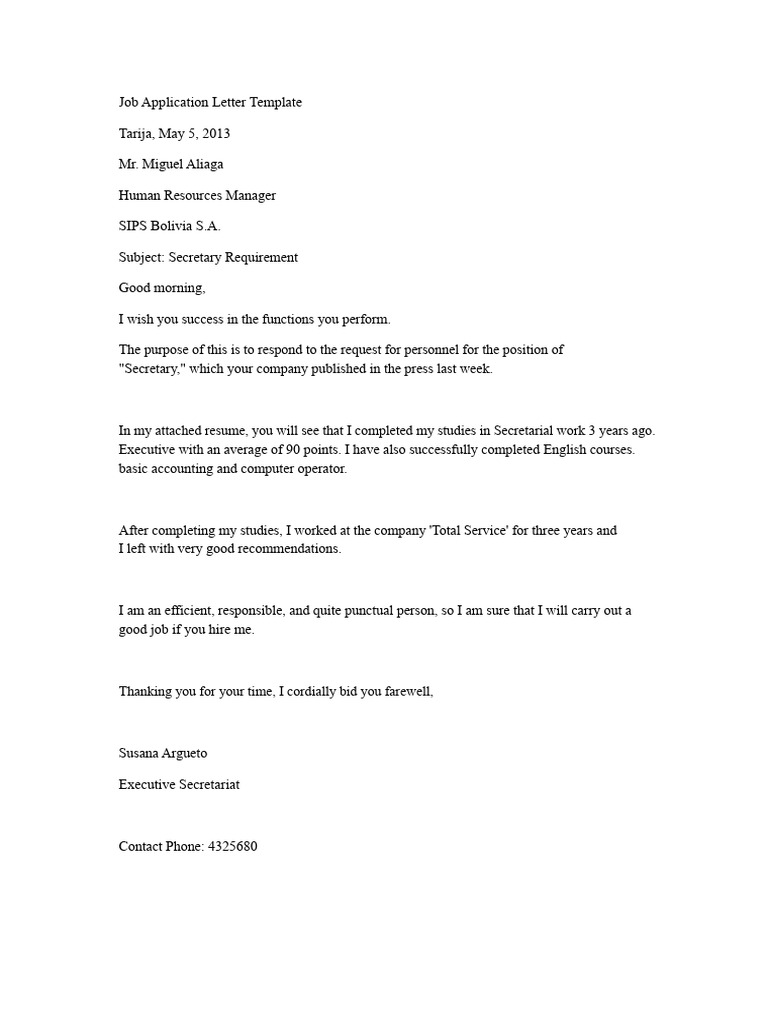 Job Application Letter Template | PDF