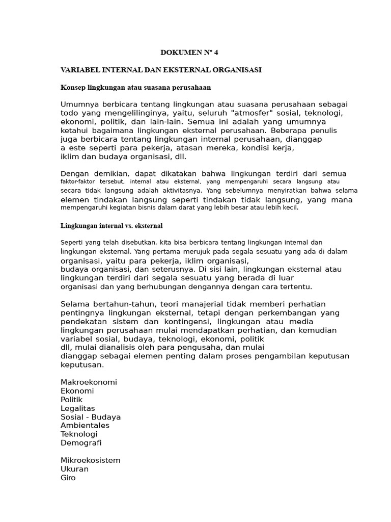 Variabel Internal dan Eksternal Organisasi | PDF