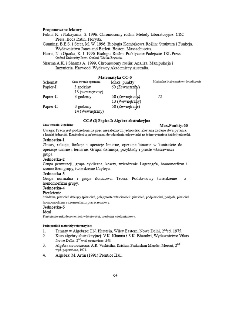 Program Nauczania BSC Bed Matematyka 2 Lata | PDF