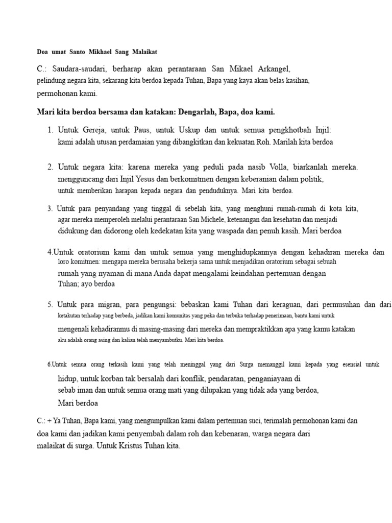 Doa Umat Santo Mikhael Arkangel | PDF