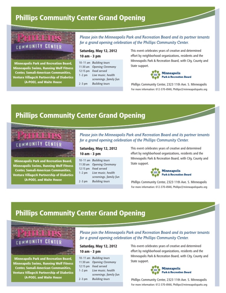 Phillips Community Center Grand Opening: Saturday, May 12, 2012 10 Am ...