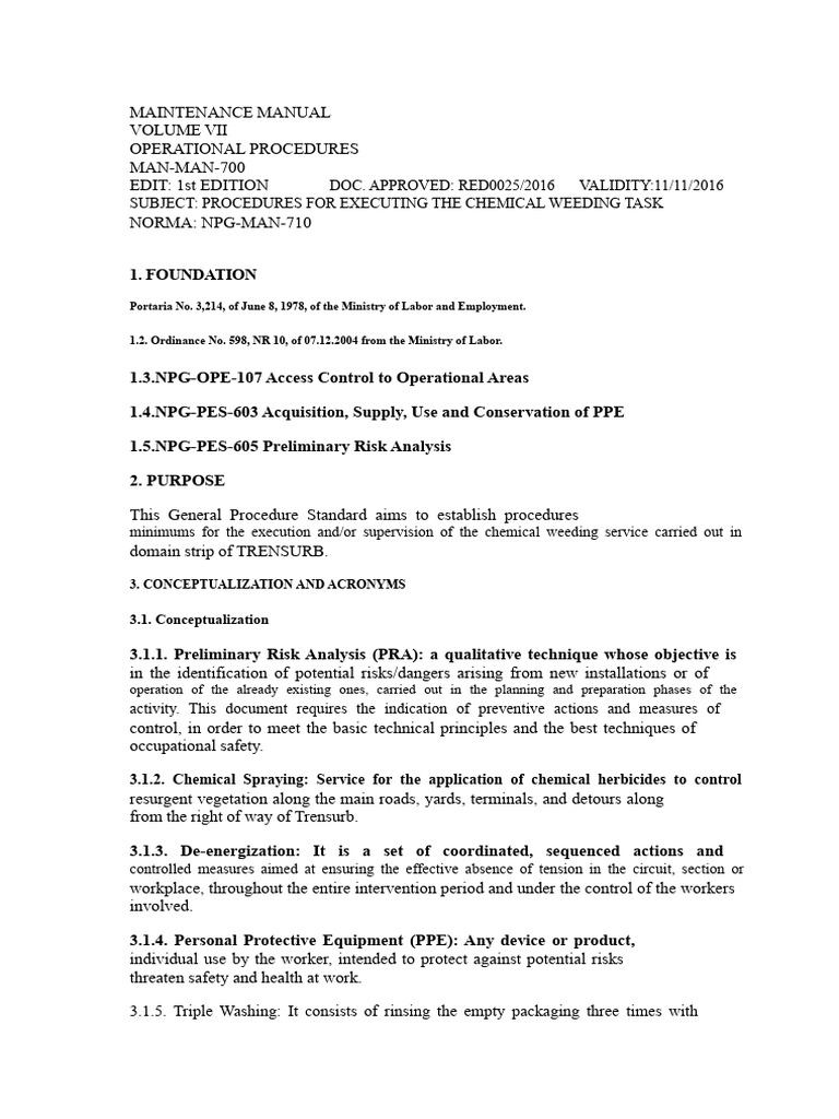 Npg-Man-710 - Execution of The Chemical Weeding Task | PDF | Personal Protective Equipment ...
