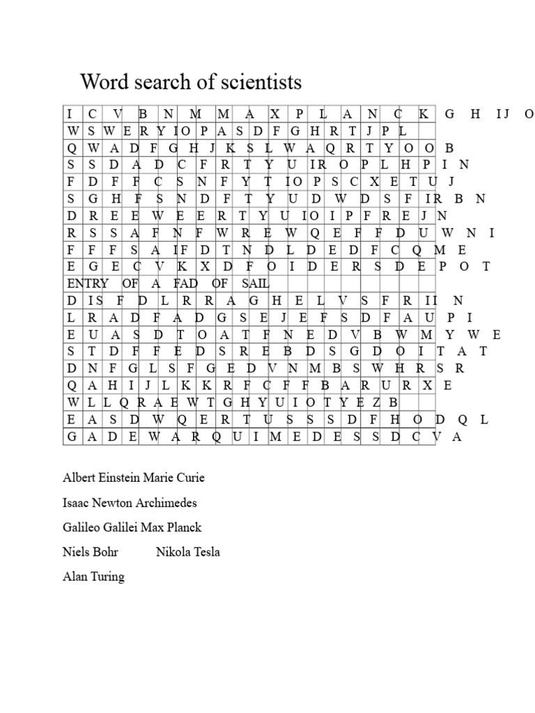 Word Search: Famous Scientists | PDF
