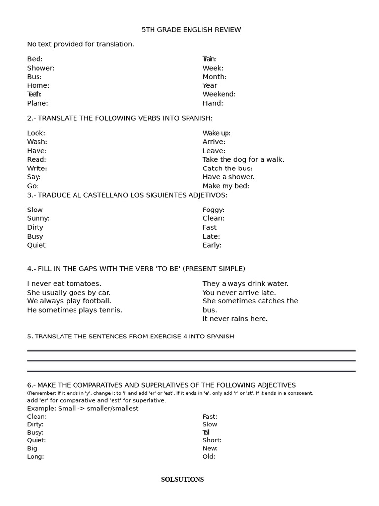 5th Grade English Review Guide | PDF | Adjective | English Language