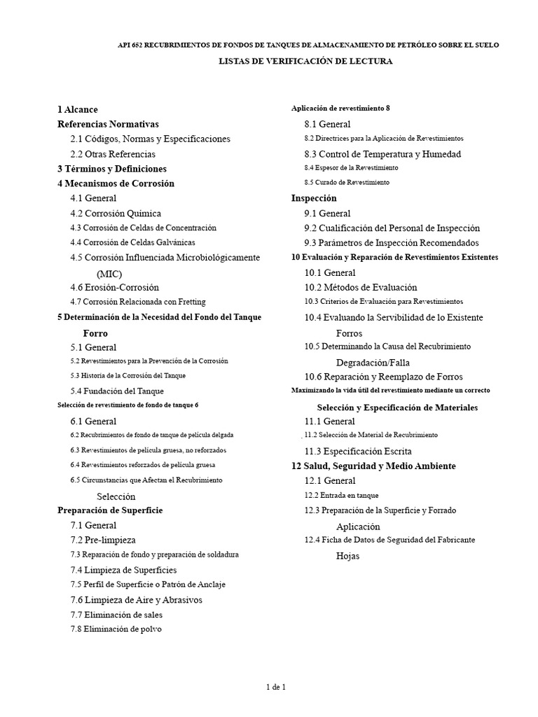 Lista de Verificación de Lectura de La API 652 | PDF | Revestimiento ...