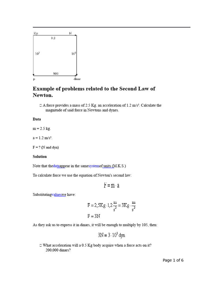 Newton's Second Law Problem Examples | PDF | Force | Mass