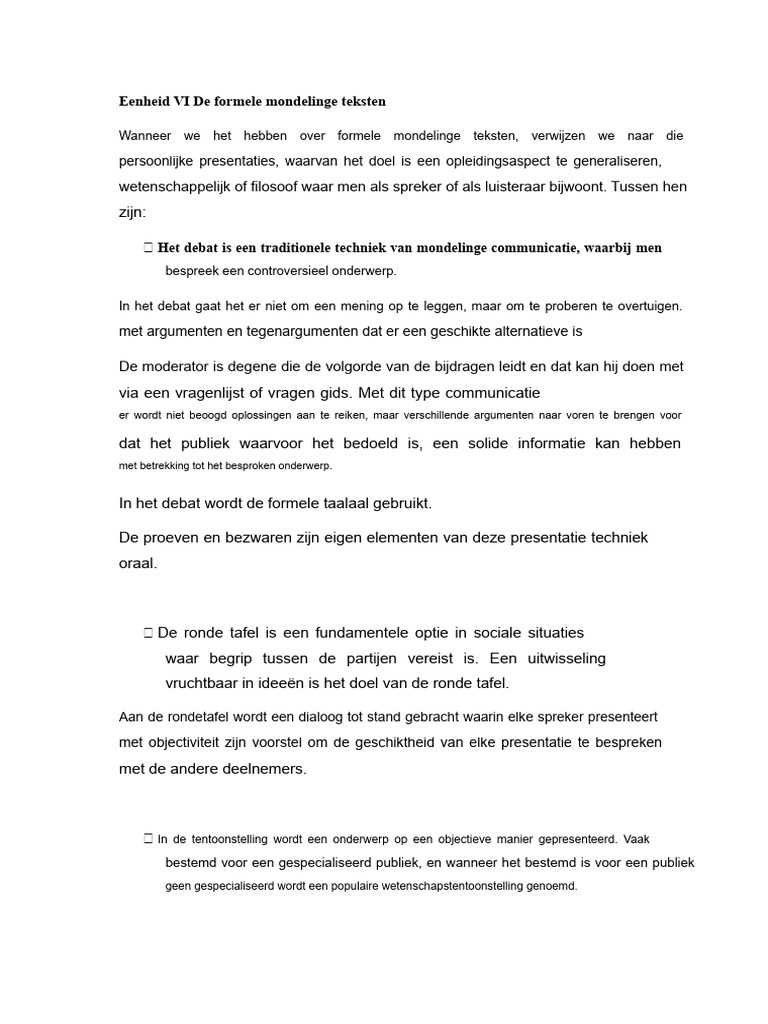 Eenheid VI de Formele Mondelinge Teksten | PDF
