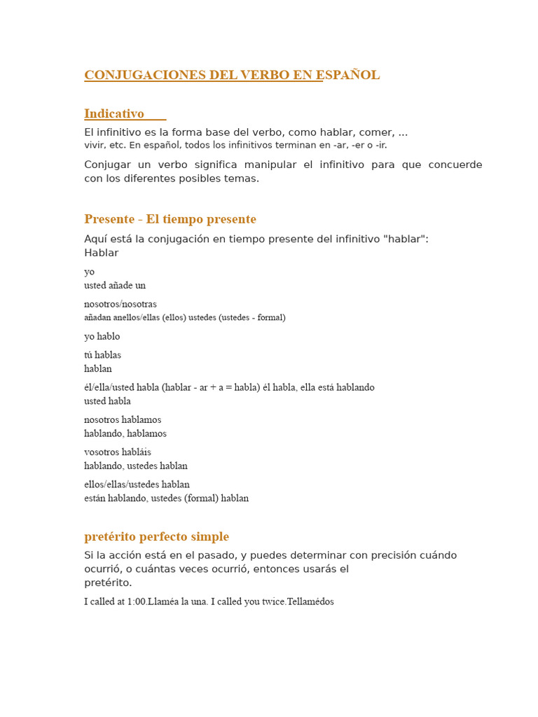 Conjugaciones de Verbos en Español | PDF | Verbo | Sintaxis