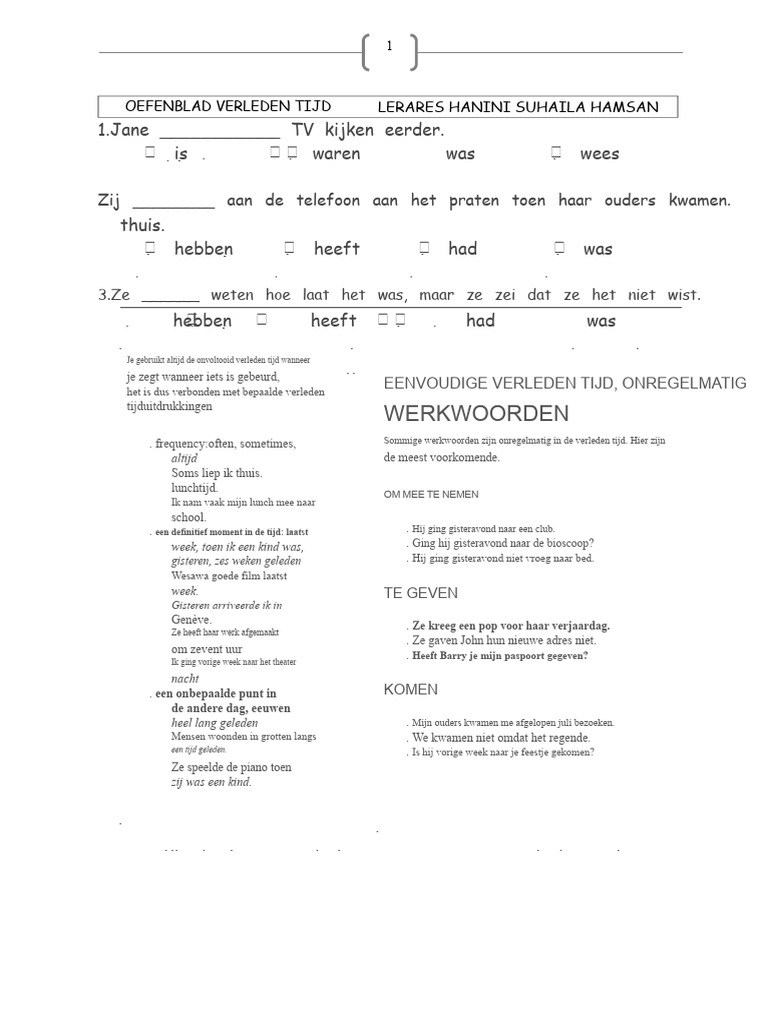 Verleden Tijd Werkblad | PDF