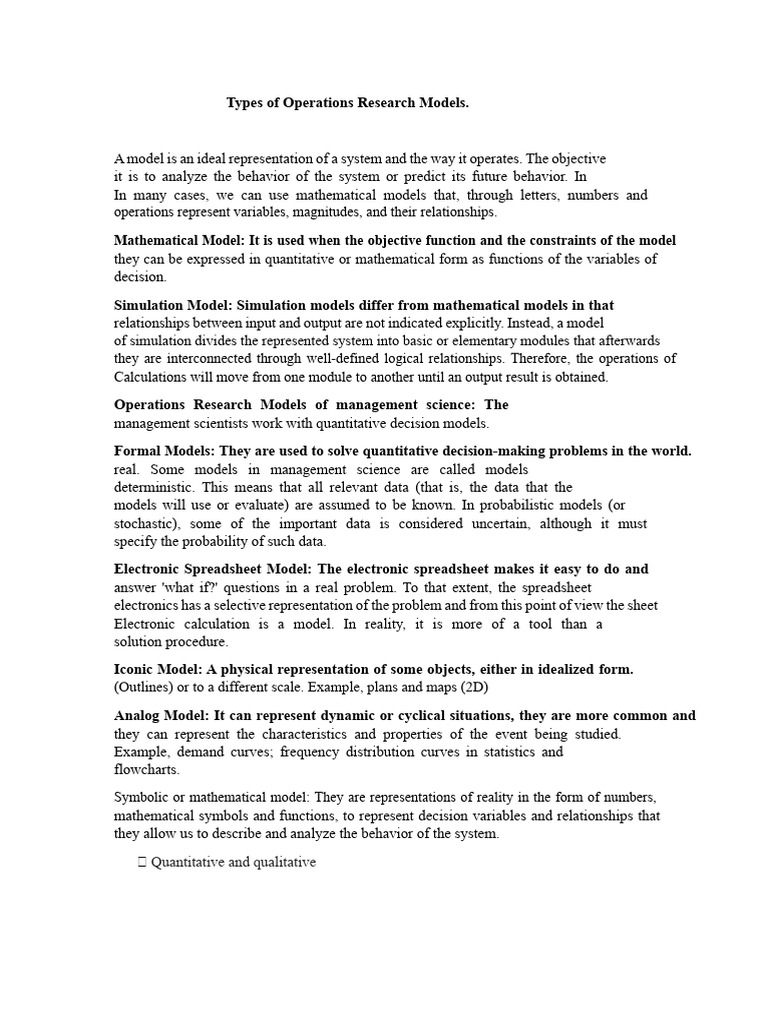 Types of Operations Research Models | PDF | Mathematical Model | Simulation