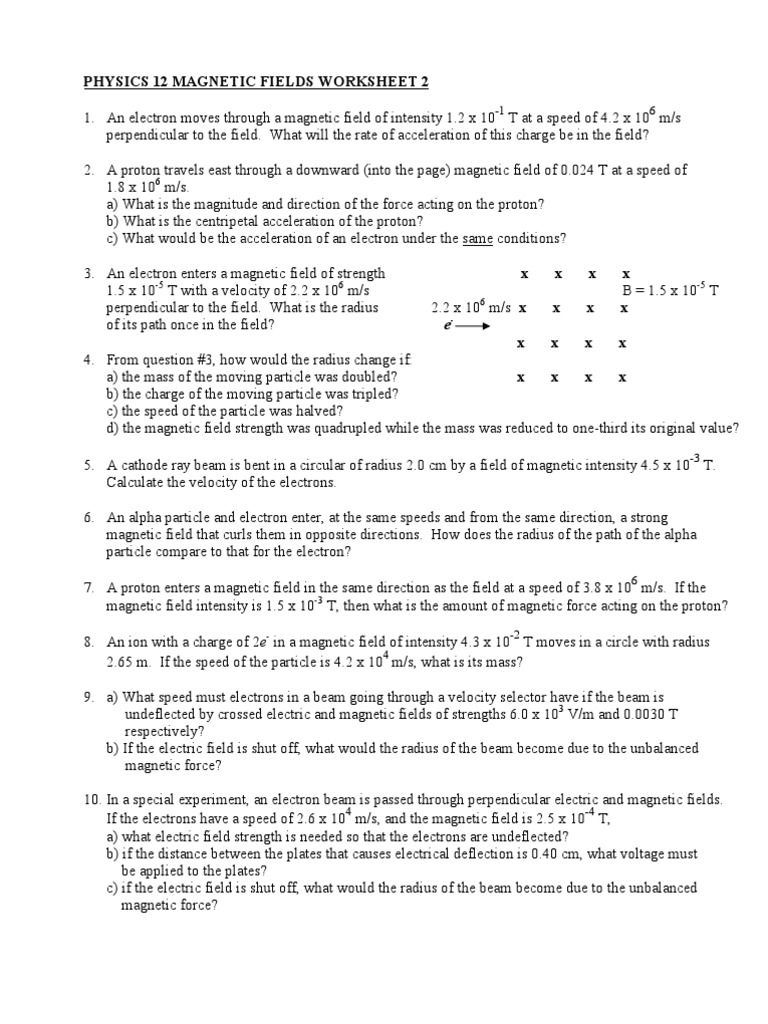 Solutions to a Physics Worksheet on Magnetic Fields and Forces Acting ...