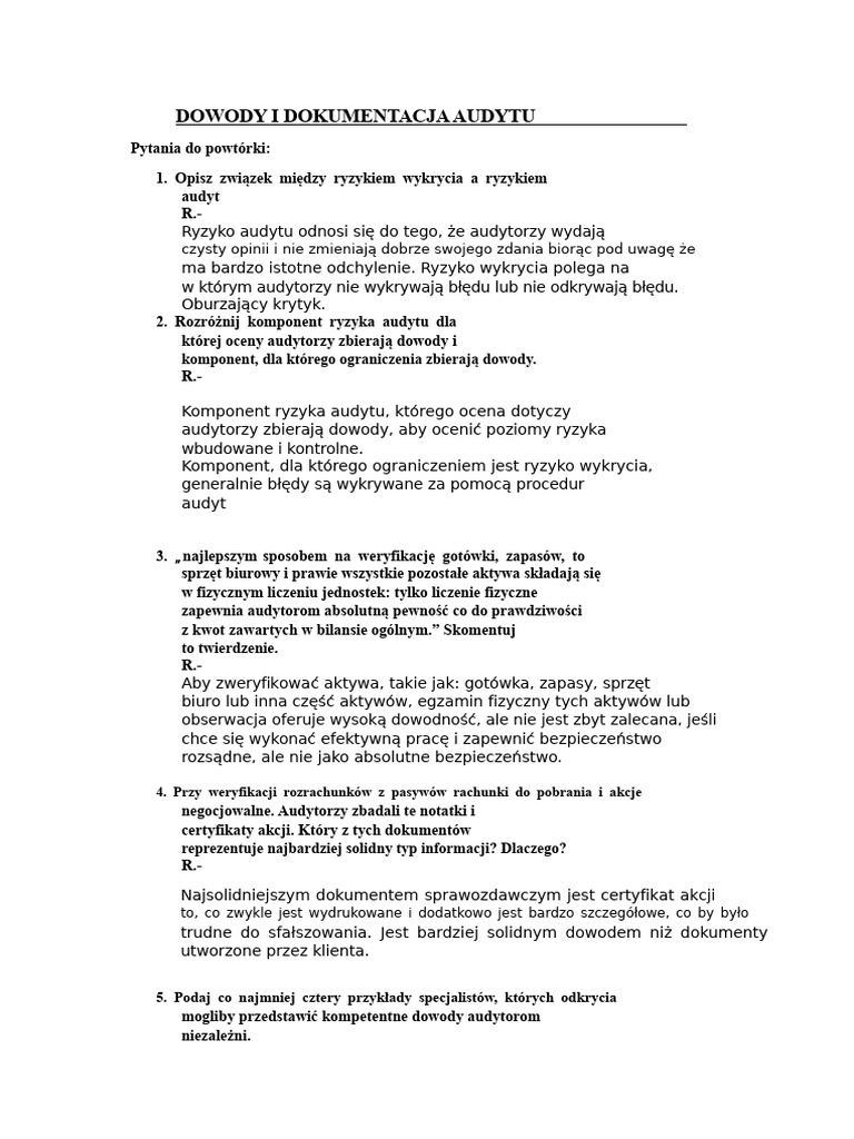Dowody I Dokumentacja Audytu | PDF