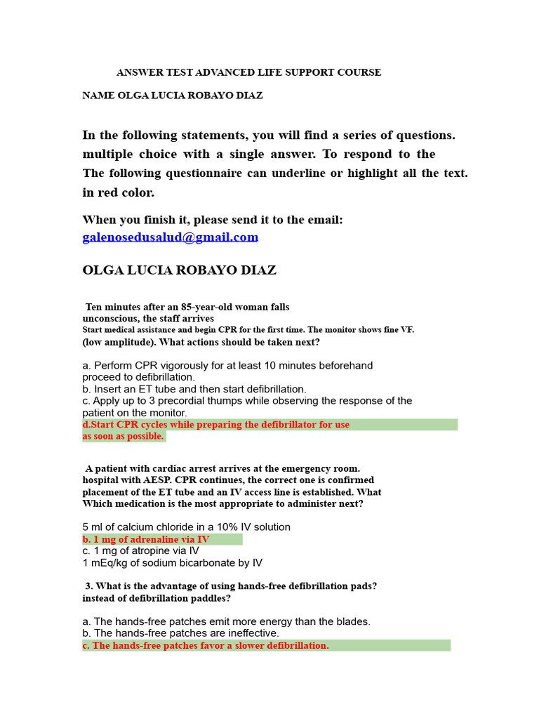 Advanced Life Support Course Questionnaire | PDF | Intravenous Therapy ...