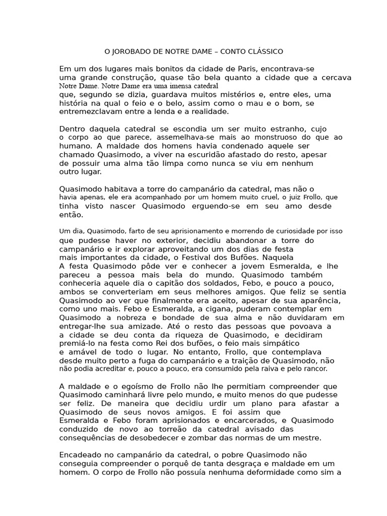 O Corcunda de Notre Dame - Conto Clássico | PDF | Quasimodo