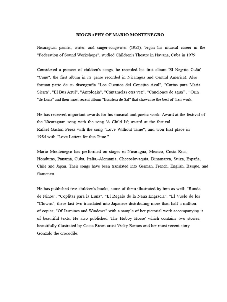 Biography of Mario Montenegro | PDF