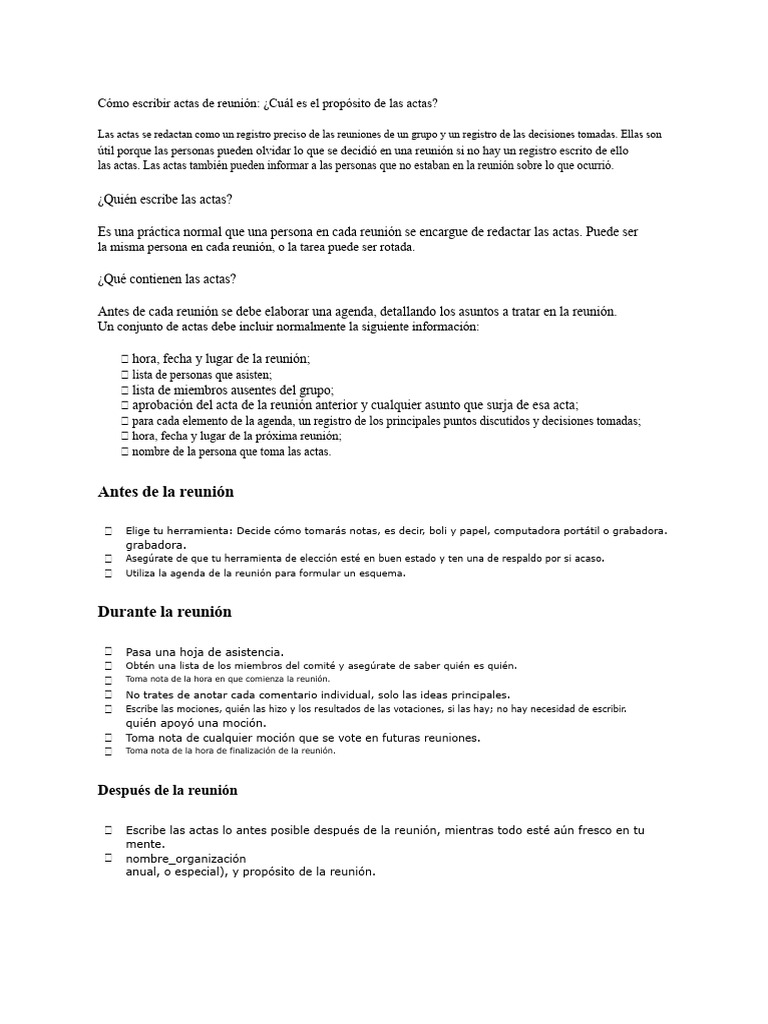 Guía para redactar actas de reunión | PDF