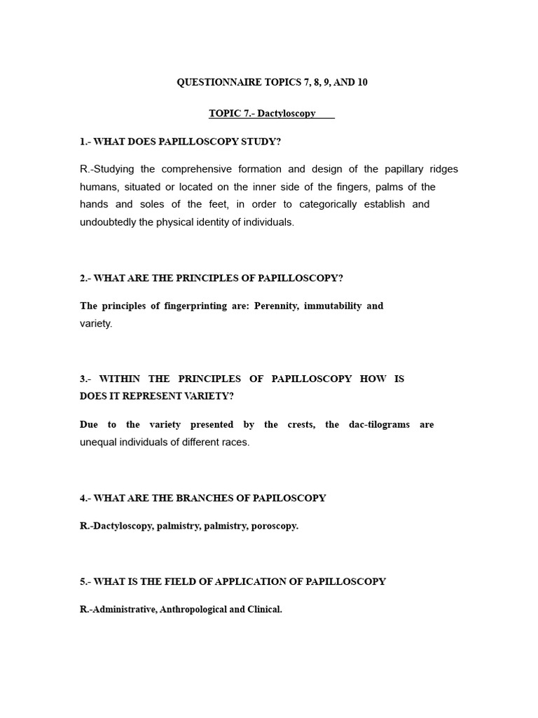 Questionnaire Topics 7, 8, 9, 10 Personal Identification | PDF ...