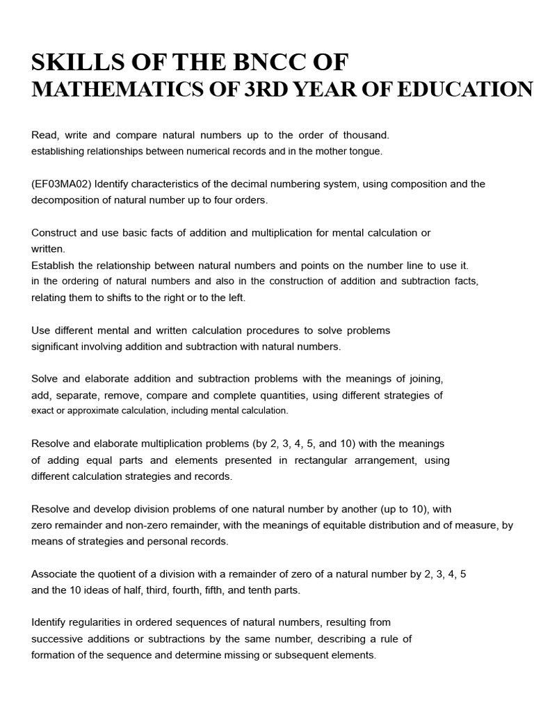 Skills of The BNCC in Mathematics For The 3rd Year of Elementary ...