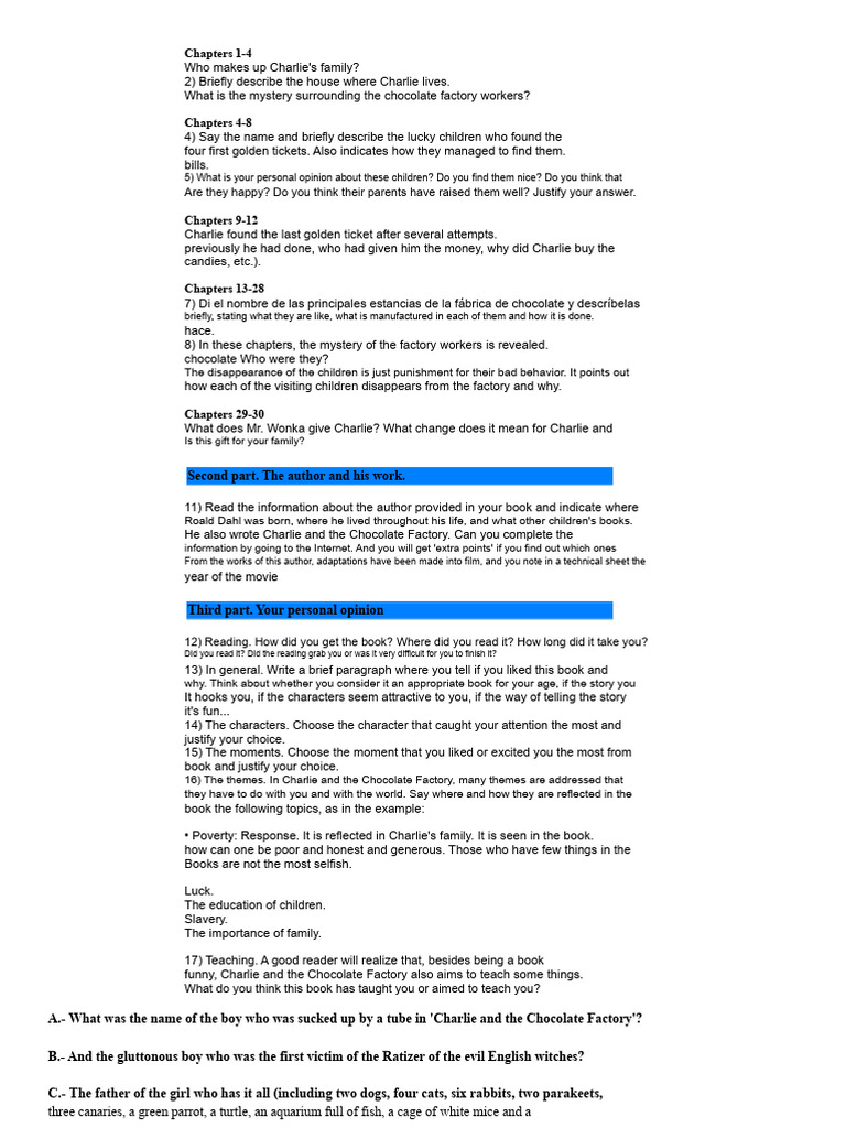 Charlie and the Chocolate Factory Analysis | PDF