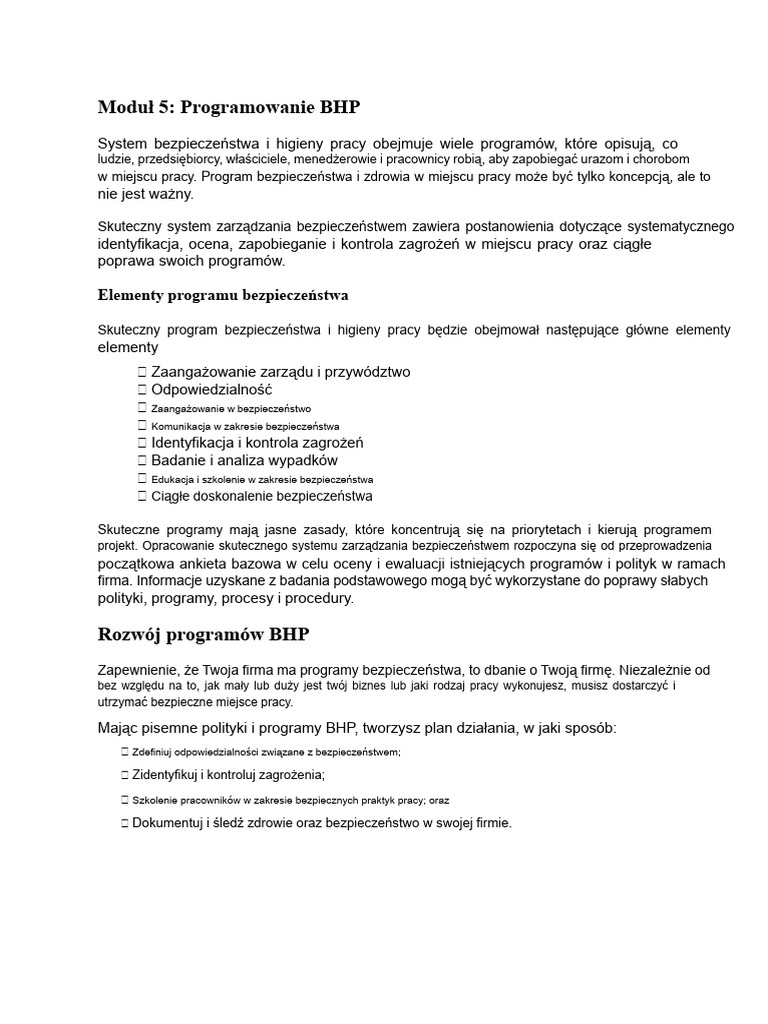 Moduł 5 (Programowanie BHP) | PDF