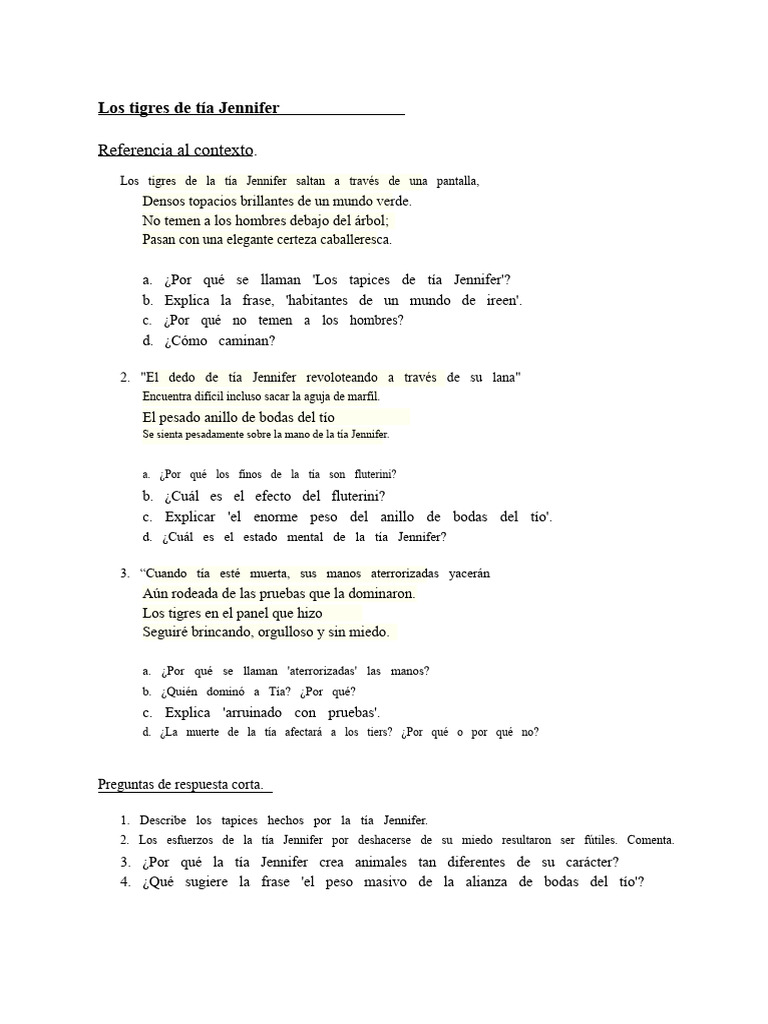 Los Tigres de La Tía Jennifer | PDF