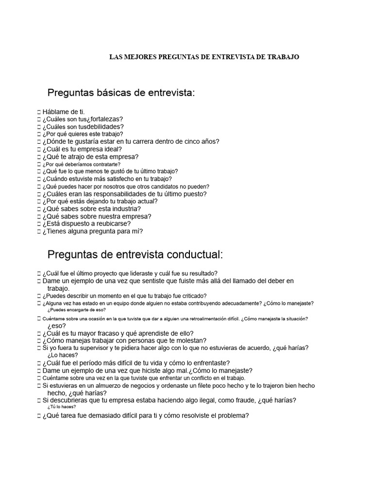 Preguntas Clave para Entrevistas Laborales | PDF