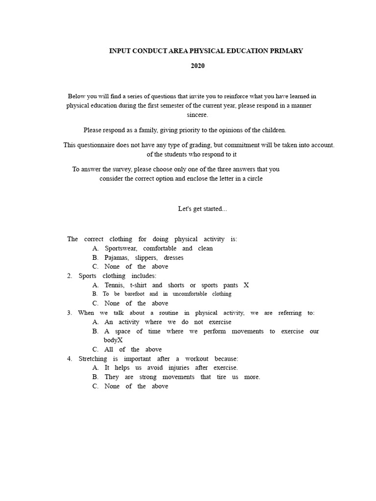 Entry Conduct For Primary Physical Education | PDF | Questionnaire ...