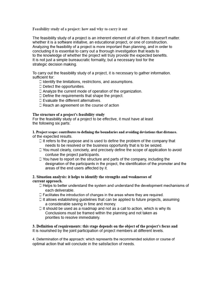 Feasibility Study of A Project | PDF | Feasibility Study | Project ...