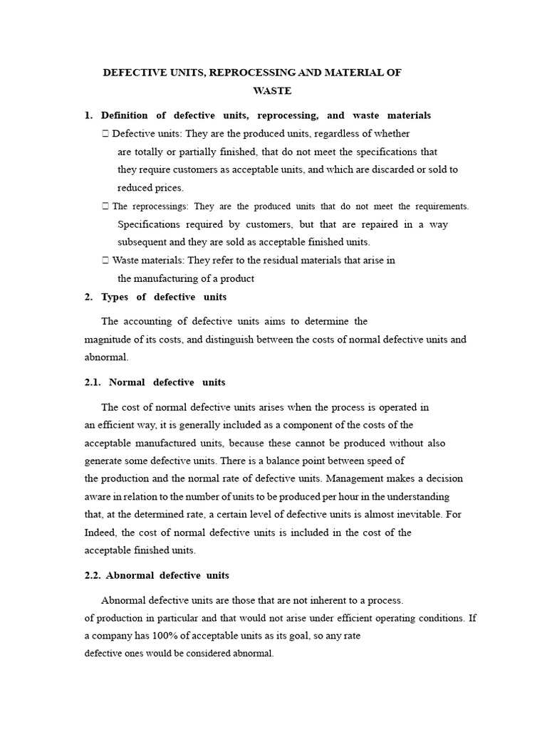 Defective units | PDF | Waste | Inventory