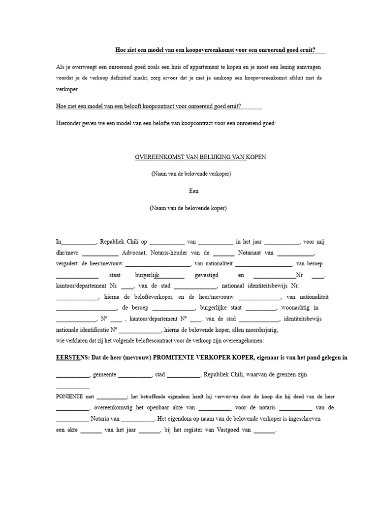 Model Van Belofte Van Koopovereenkomst Voor Een Onroerend Goed | PDF